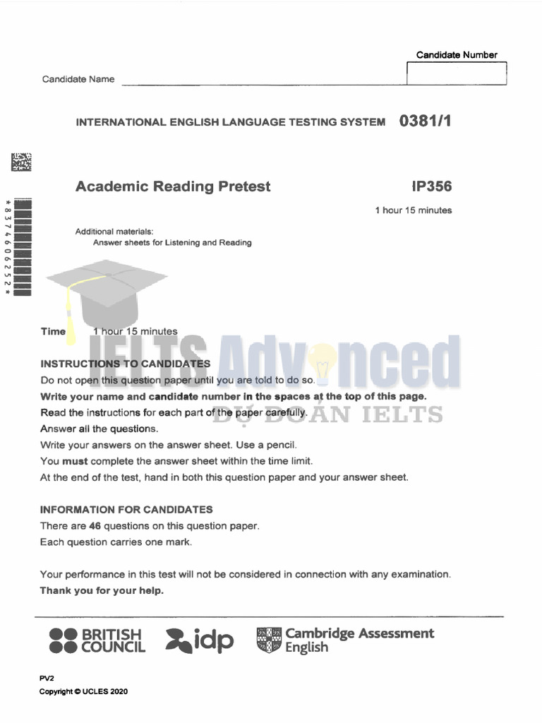 (IELTS Advanced) Full Pre-Test 1 | PDF