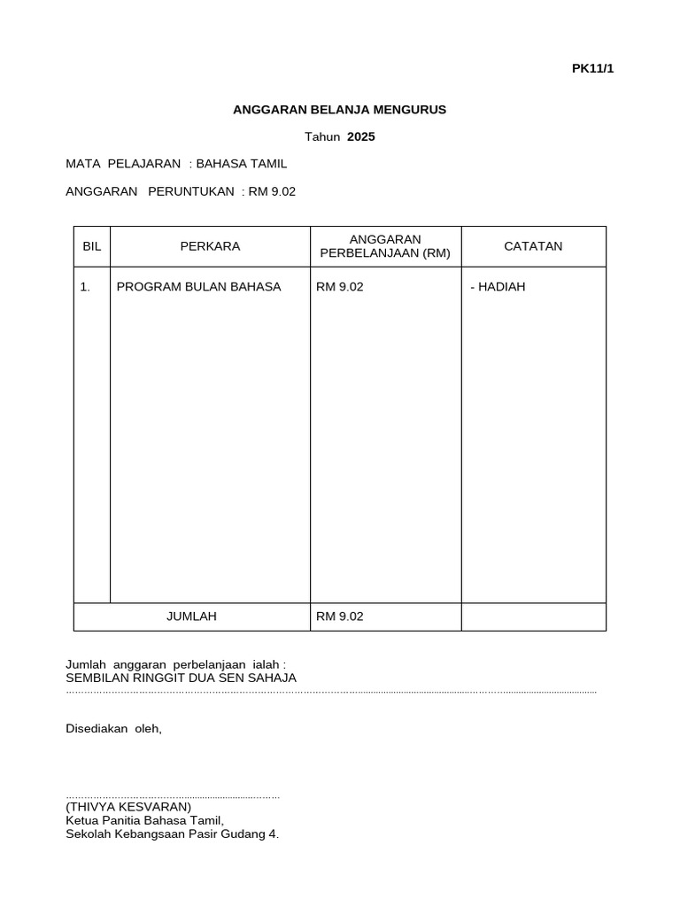 Anggaran Belanja Mengurus Bt 2025 (1) | PDF