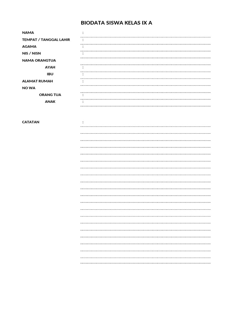 Biodata Siswa Kelas Ix A | PDF