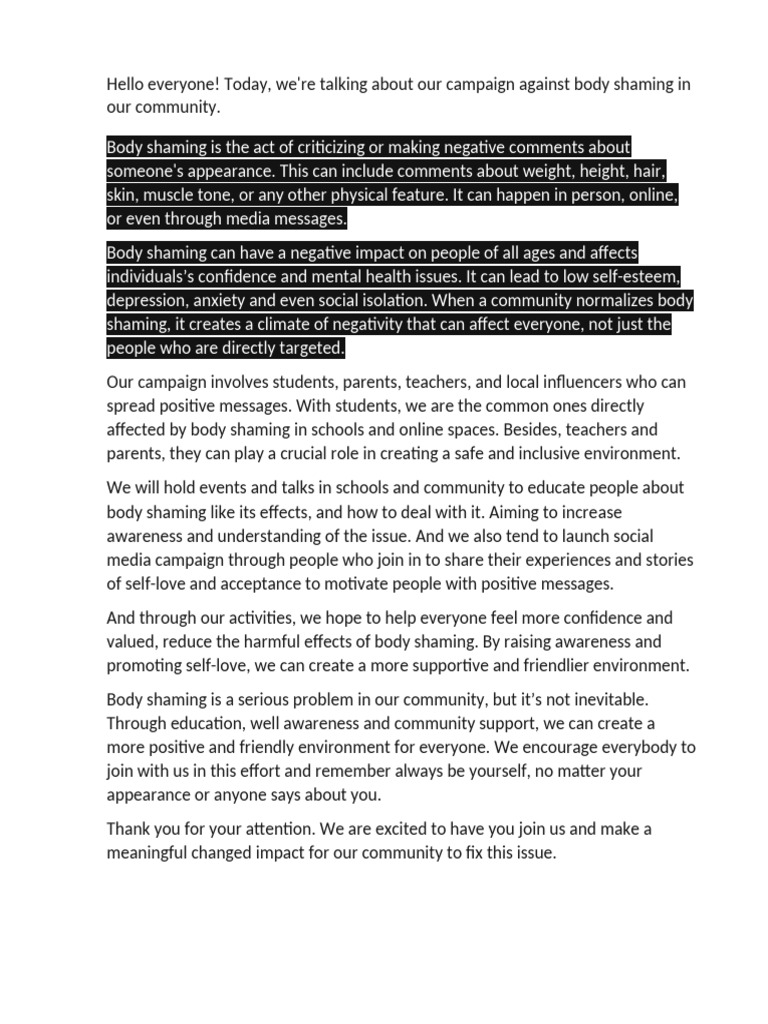 Body Shaming Presentation | PDF