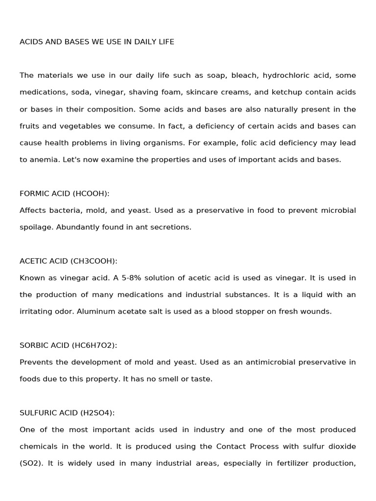 Acids and Bases in Daily Life English | PDF | Acid | Chemical Substances