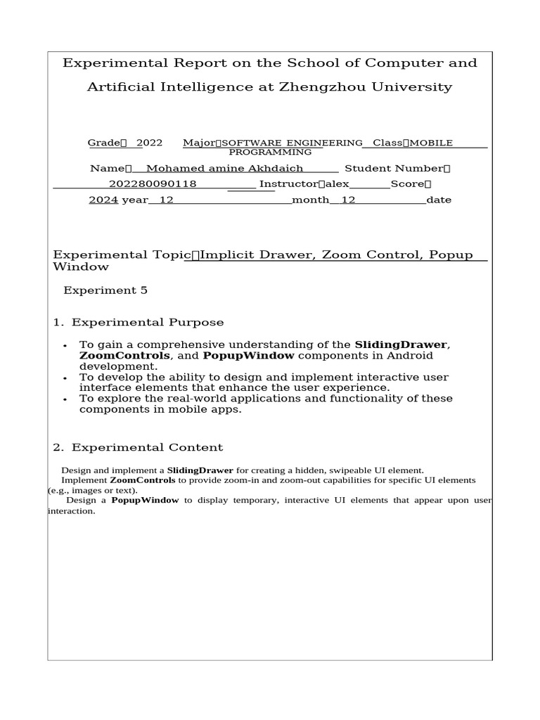 Android Experiment Report - 05 | PDF | Android (Operating System) | User Interface