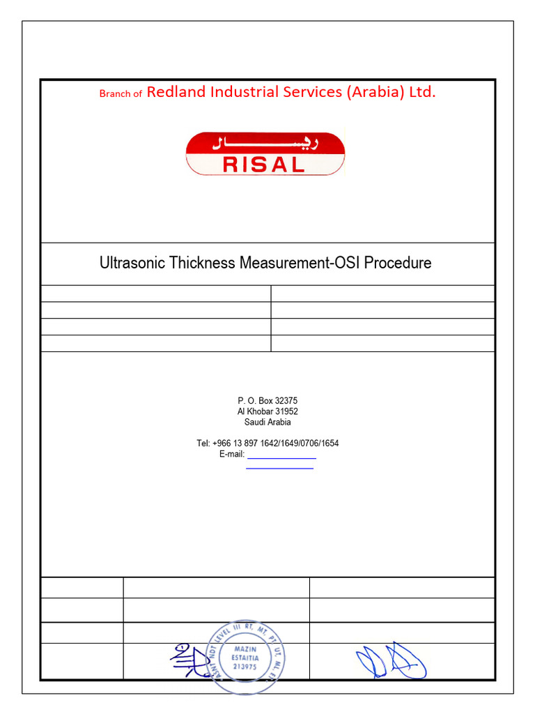 RISAL-NDT-UTT-OSI-01 (Rev 03) | PDF | Calibration | Nondestructive Testing