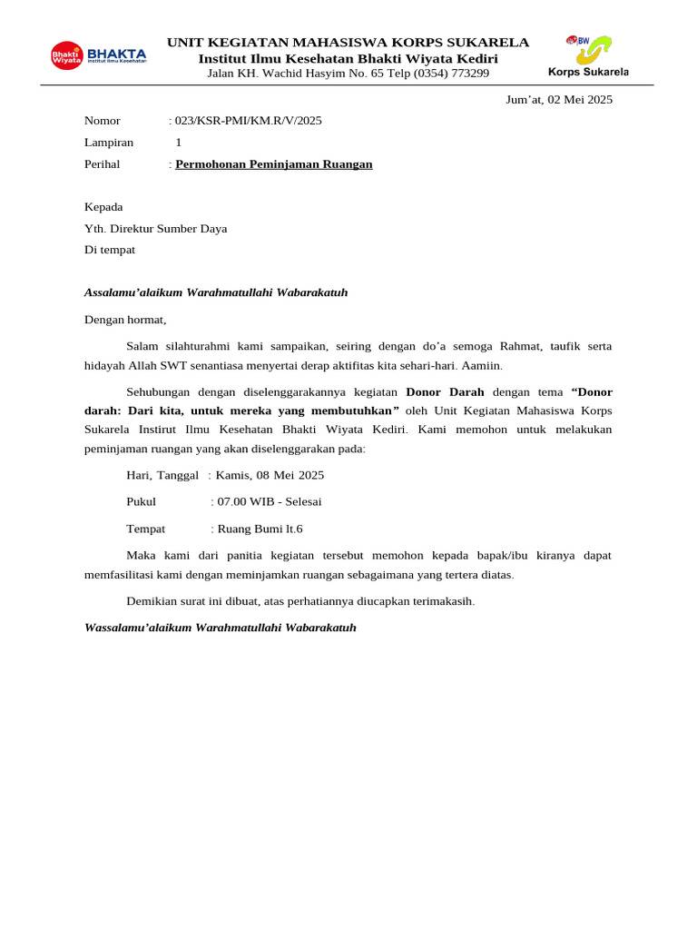 Surat Peminjaman Ruangan | PDF