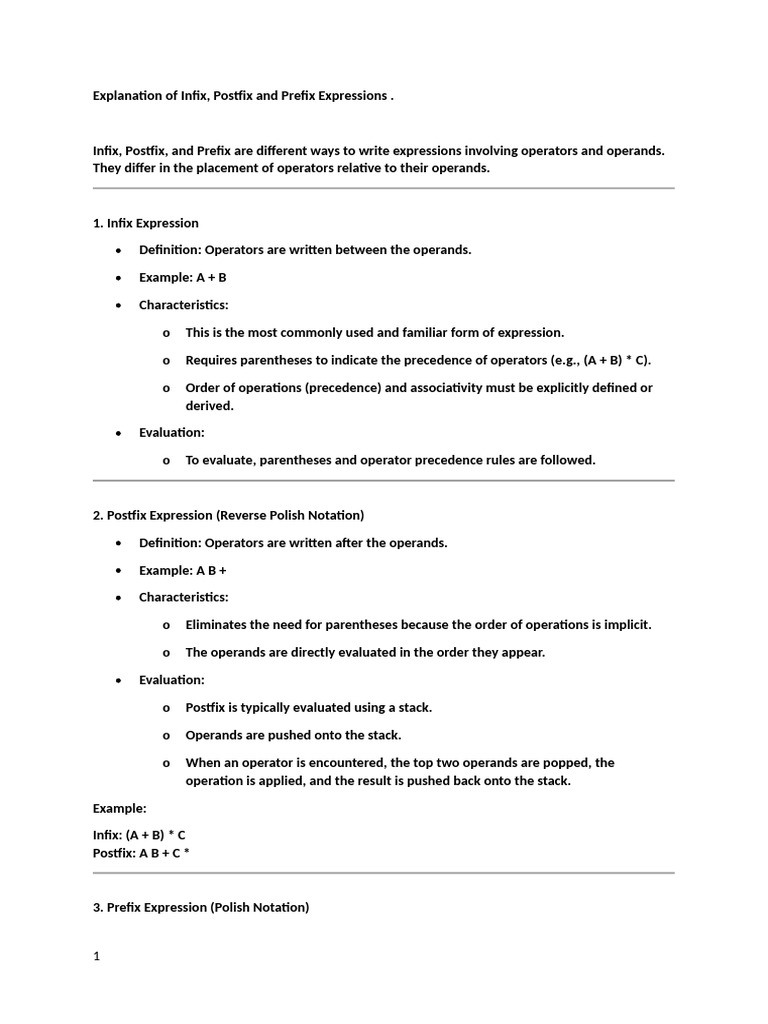 Explanation of Infix,prefix and postfix | PDF | Mathematics | Notation