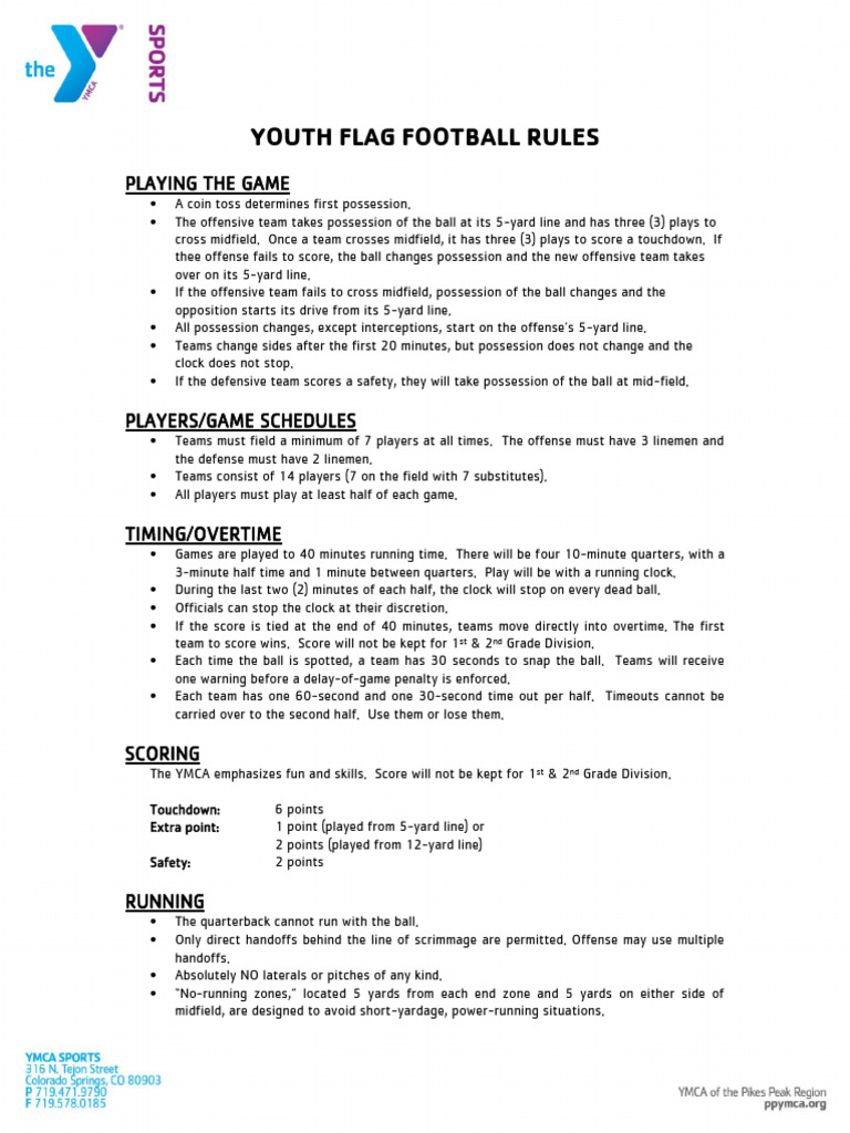 Youth Flag Football Rules Guide | PDF | Quarterback | National Football ...