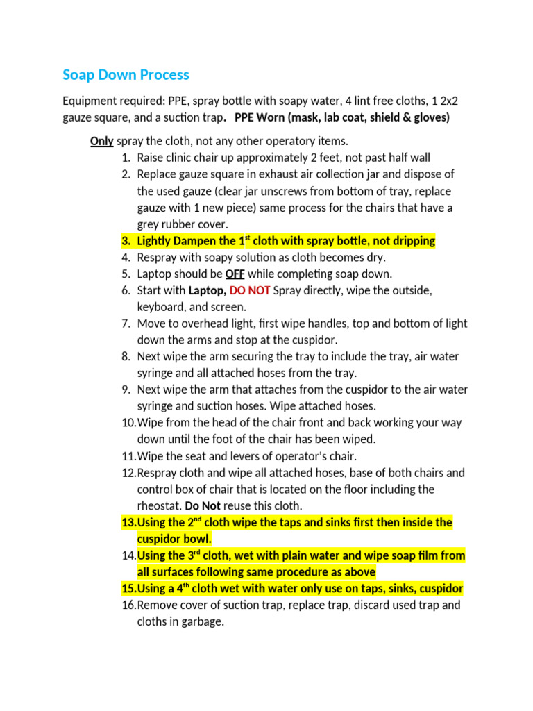 Step-by-Step Soap Down Procedure | PDF