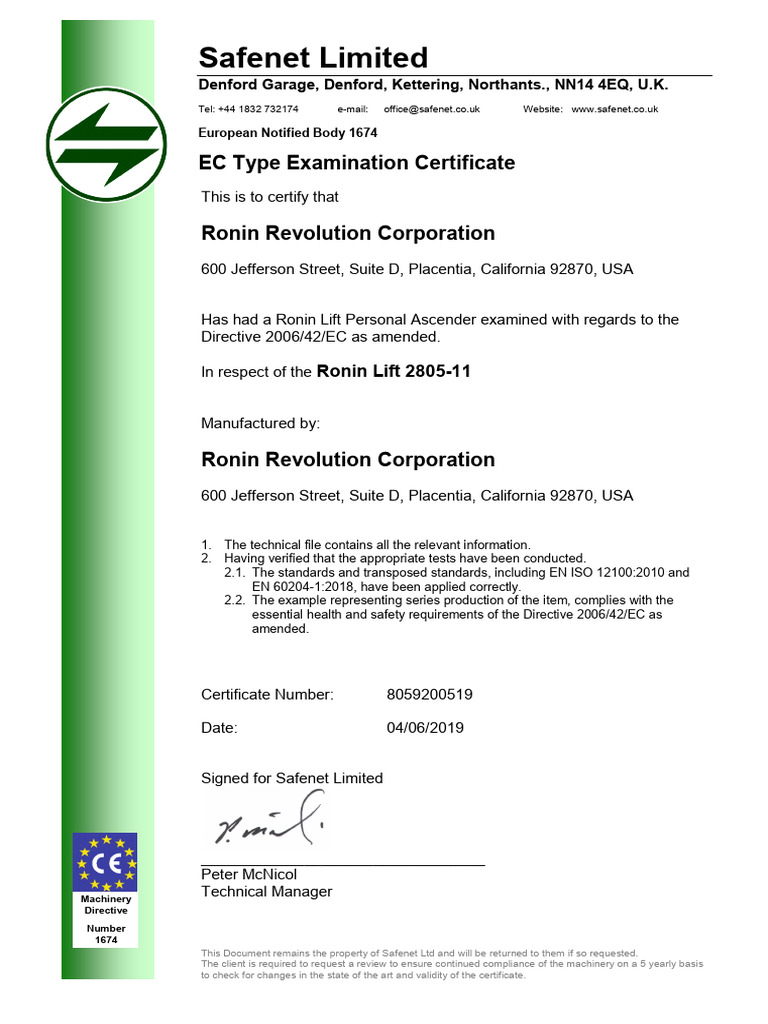 Personal Ascender Type Examination Certificate | PDF