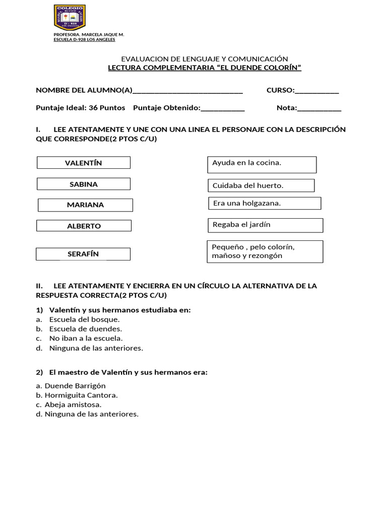 Evaluación Lectura Complementaria Yatiri. | PDF