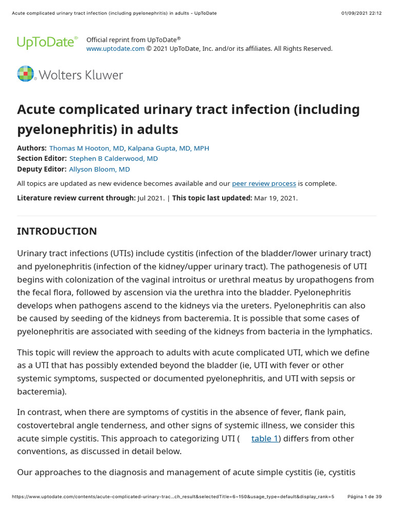 Acute Complicated Urinary Tract Infection (Including Pyelonephritis) in ...