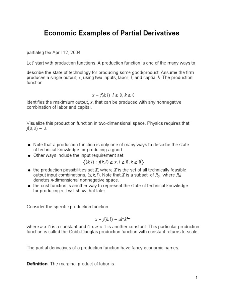 Applications of Partial Derivatives in Economics | PDF | Production Function | Function ...