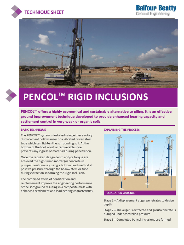 Pencol Rigid Inclusions Technique Sheet | PDF | Deep Foundation ...