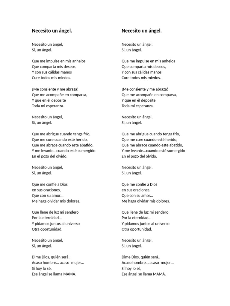 Necesito un ángel: Poema a mamá | PDF