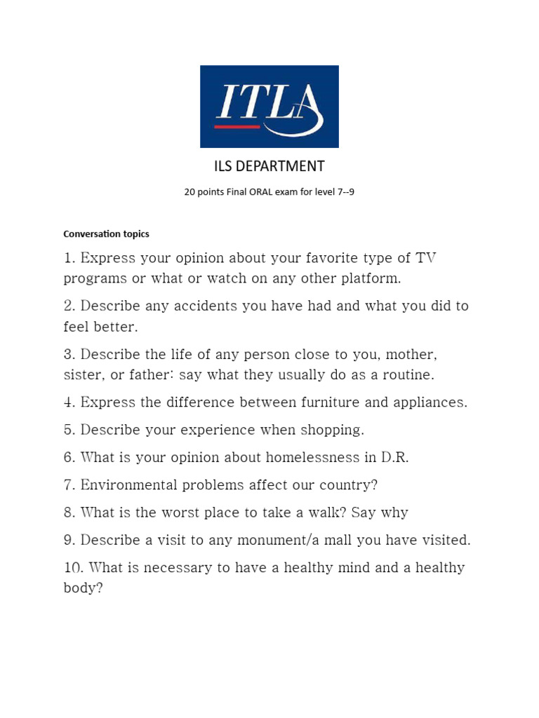 Final Oral Exam. 7,8,9 | PDF