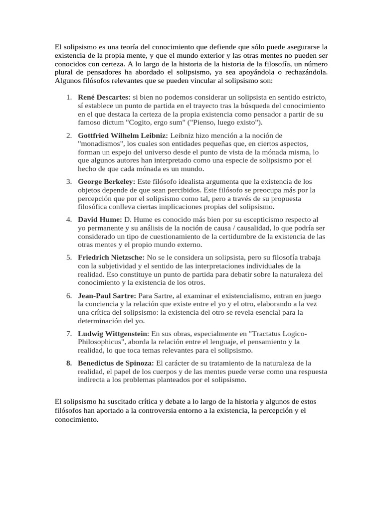 Filosofos Solipsismo | PDF | Existencia | Realidad