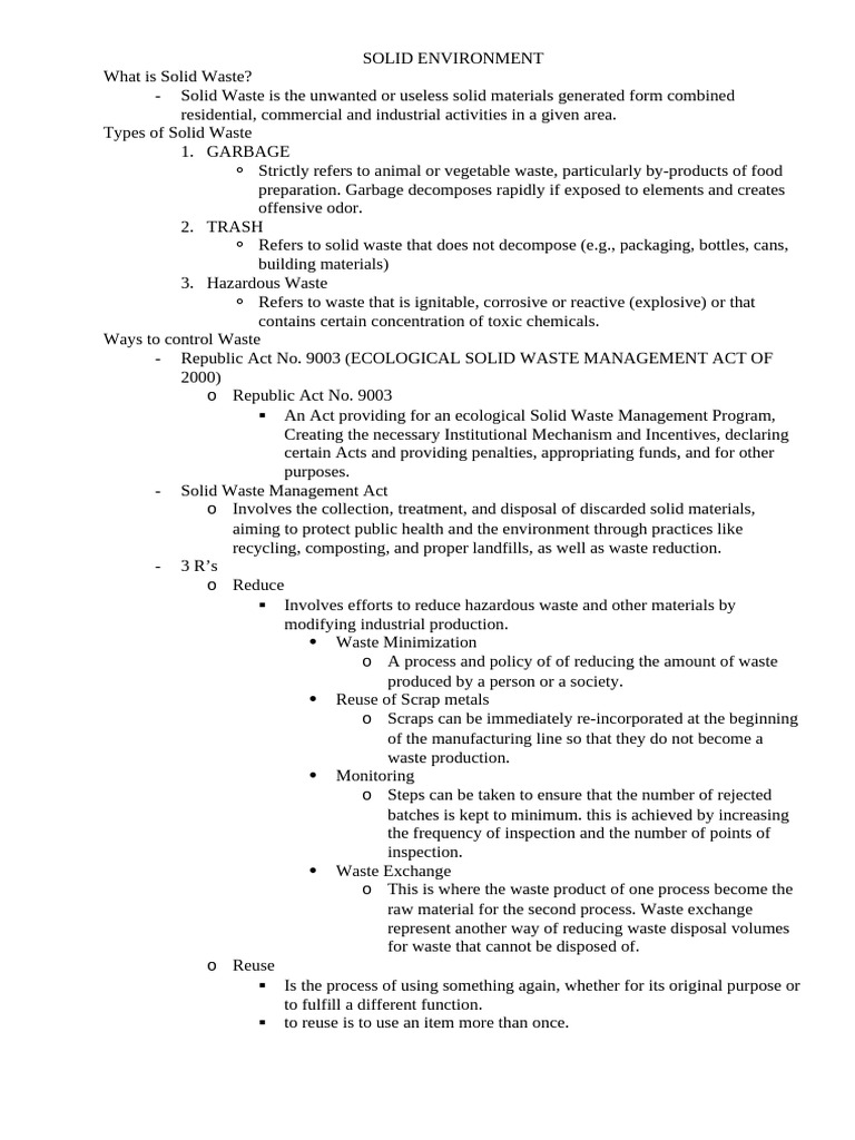 Solid Environment Document | PDF | Waste | Waste Management
