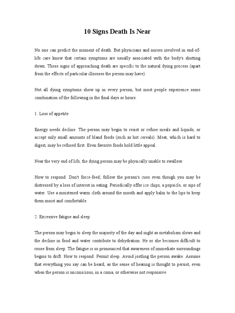 Signs of Approaching Death | PDF | Death | Sleep