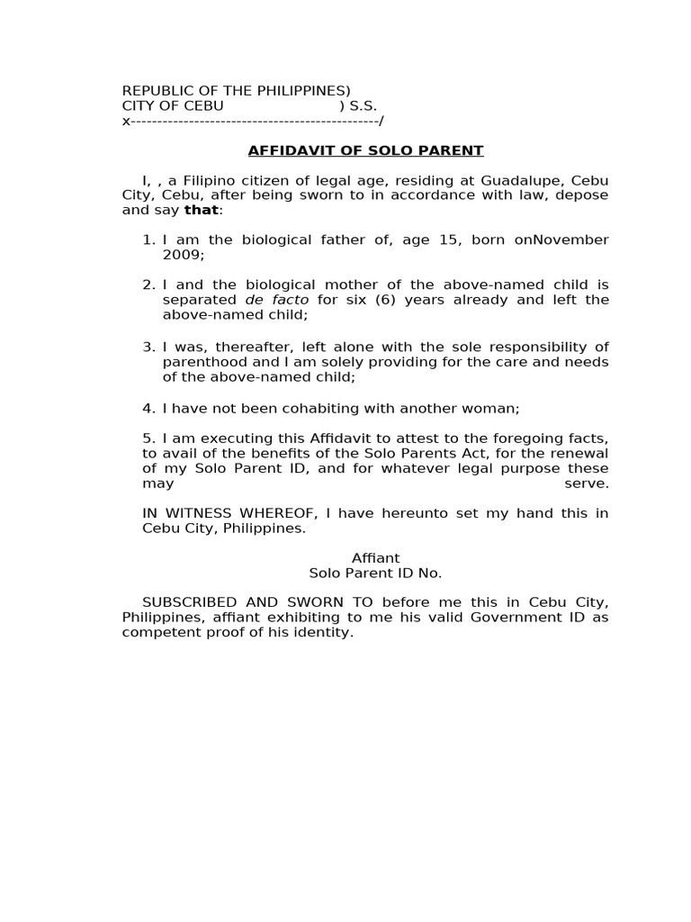 Cebu Solo Parent Affidavit Template | PDF