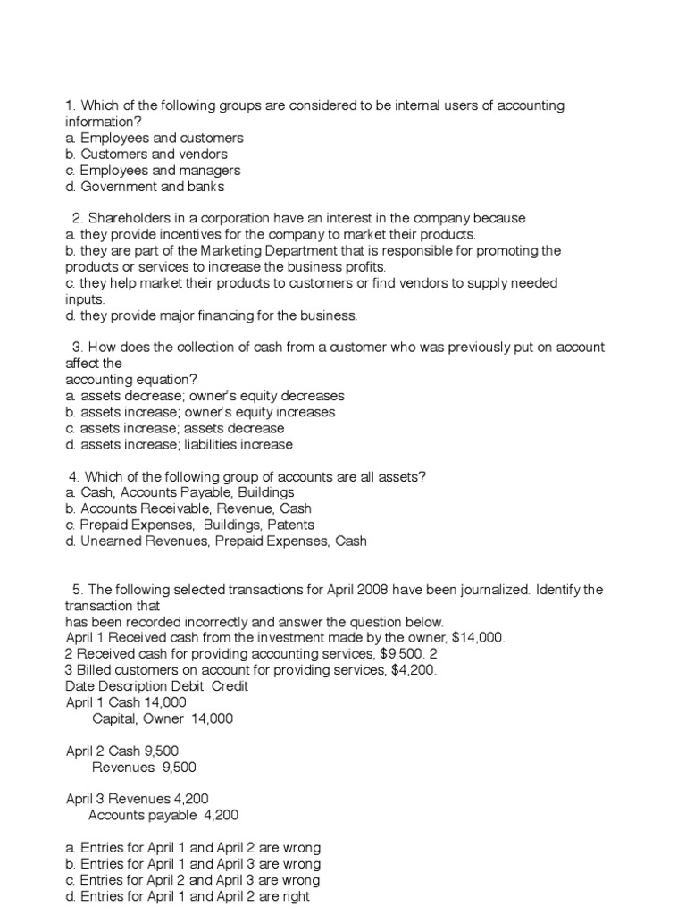 Accounting Midterm Exam Questions | PDF | Debits And Credits ...