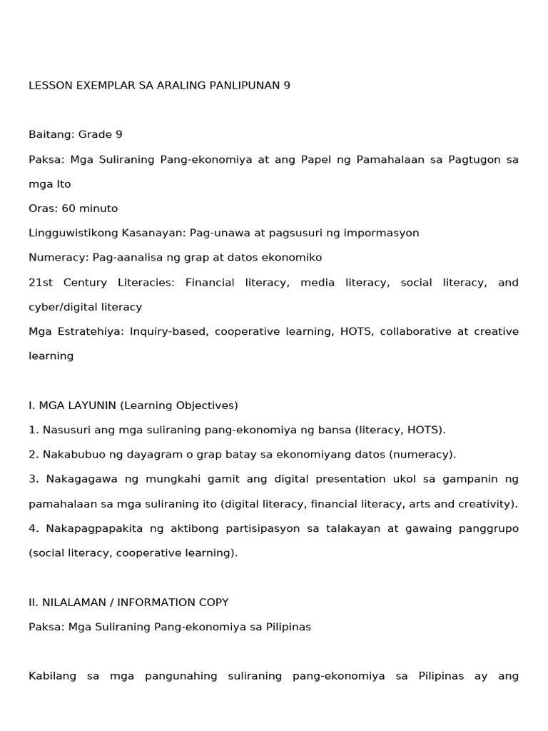 Araling Panlipunan 9 Lesson Exemplar | PDF