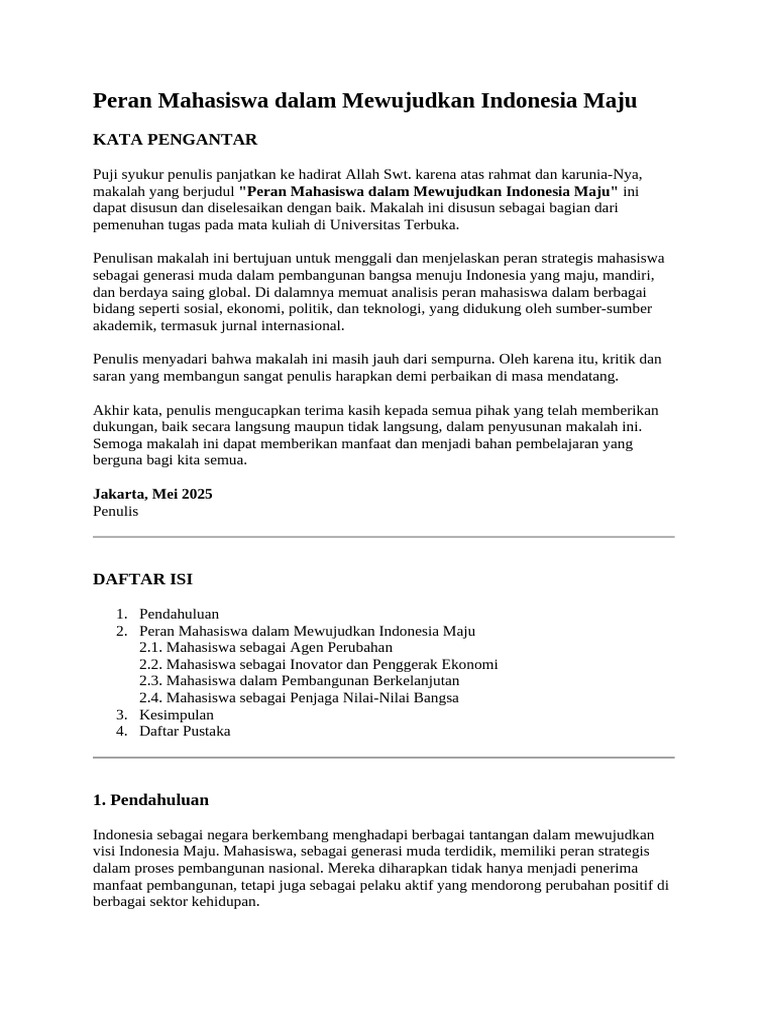 Peran Mahasiswa Dalam Mewujudkan Indonesia Maju | PDF
