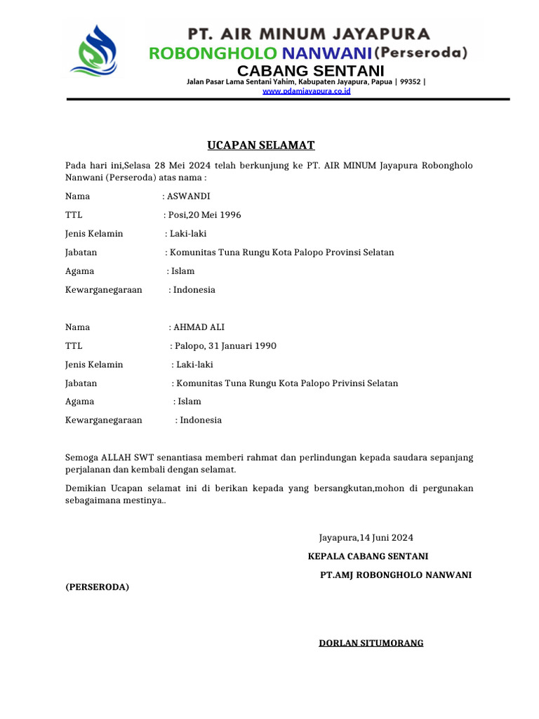 KOP PT AMJ RN cabang sentani | PDF