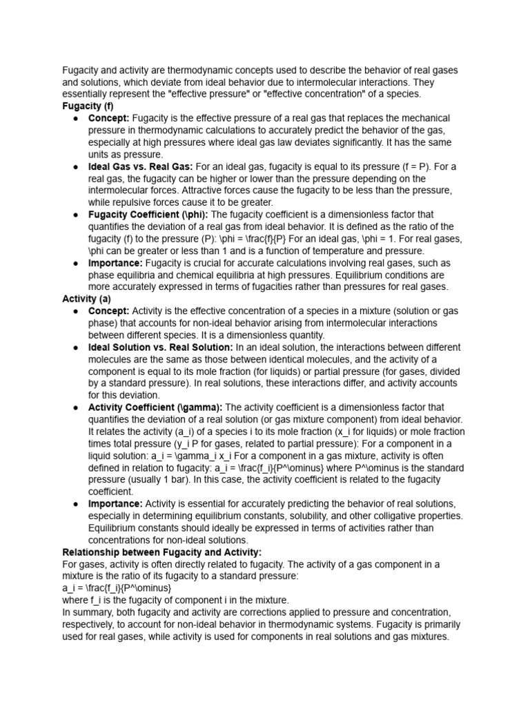Fugacity and Activity | PDF | Gases | Quantity
