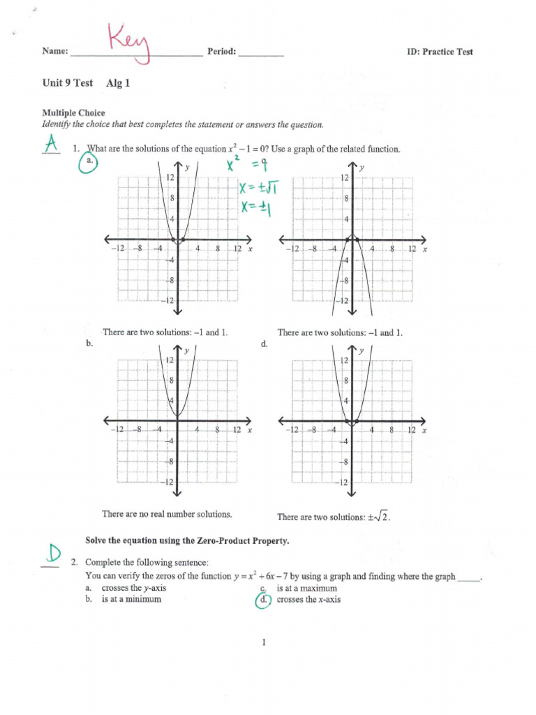 Alg 1 Topic 9 Test Practice Worked-Out Solutions | PDF