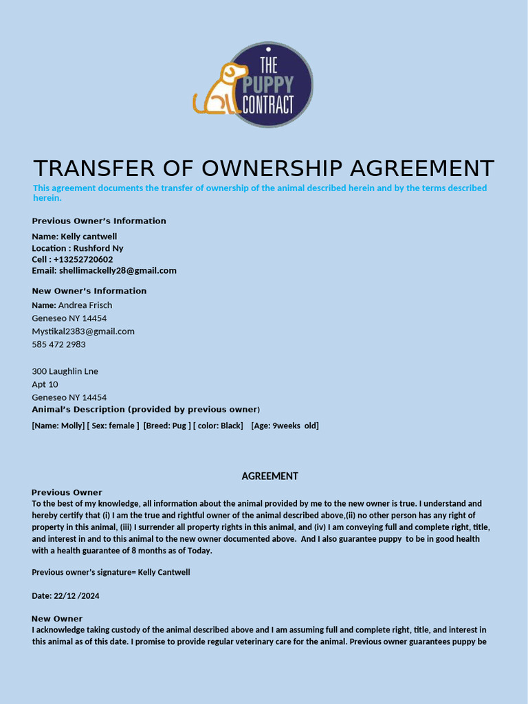 Transfer of Ownership Document | PDF