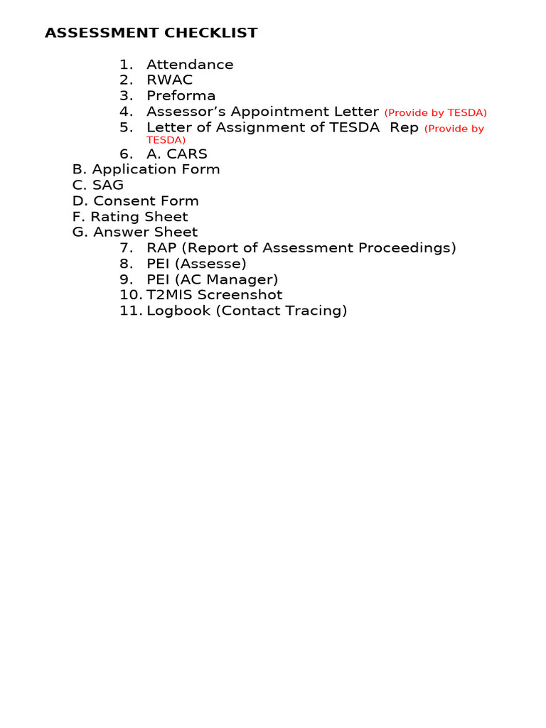 Assessment Checklist | PDF