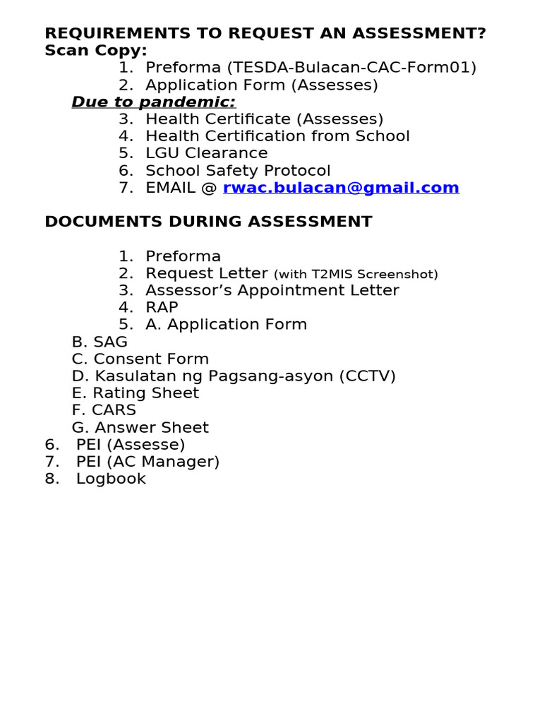Assessment Request Requirements Guide | PDF