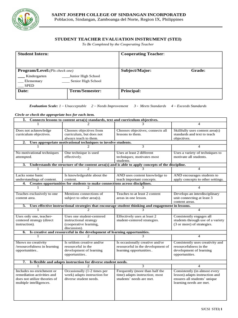 Teacher Intern Instrument | PDF | Teachers | Education Theory