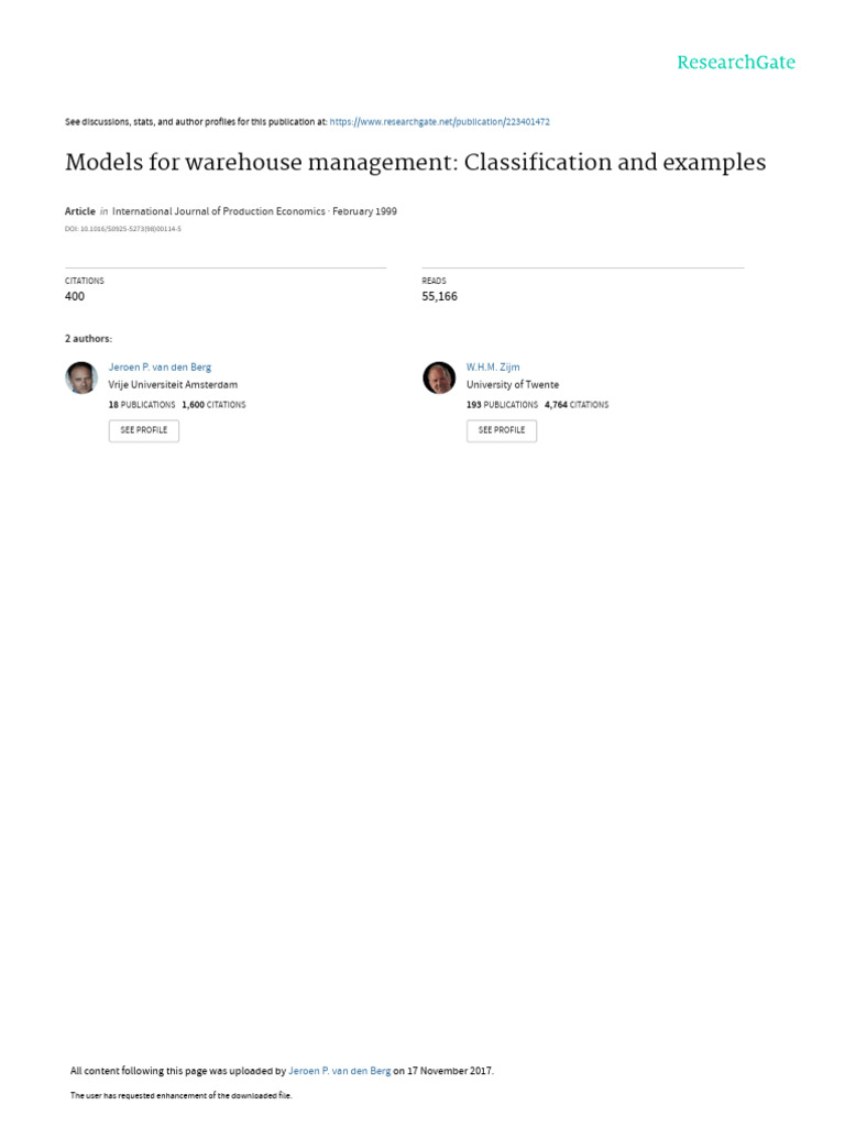 Models For Warehouse Management Classification and | PDF | Warehouse ...
