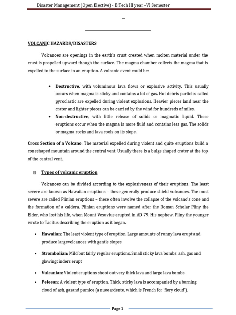 Disaster-Management Unit3 | PDF | Volcano | Types Of Volcanic Eruptions
