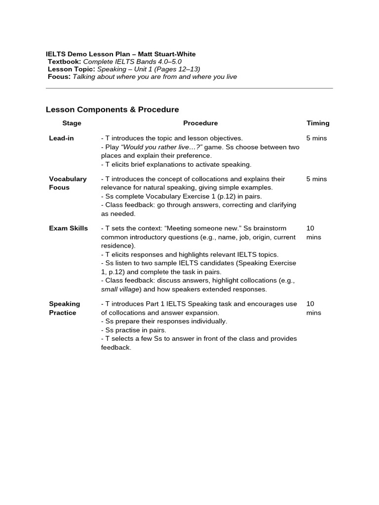 IELTS Demo Lesson Plan | PDF