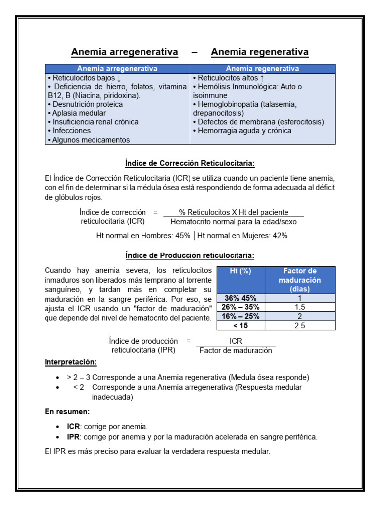 Anemia Arregenerativa y Regenerativa | PDF | Anemia | Vertebrados