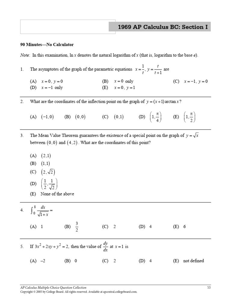 AP Calculus BC Multiple-Choice Questions | PDF | Trigonometric ...