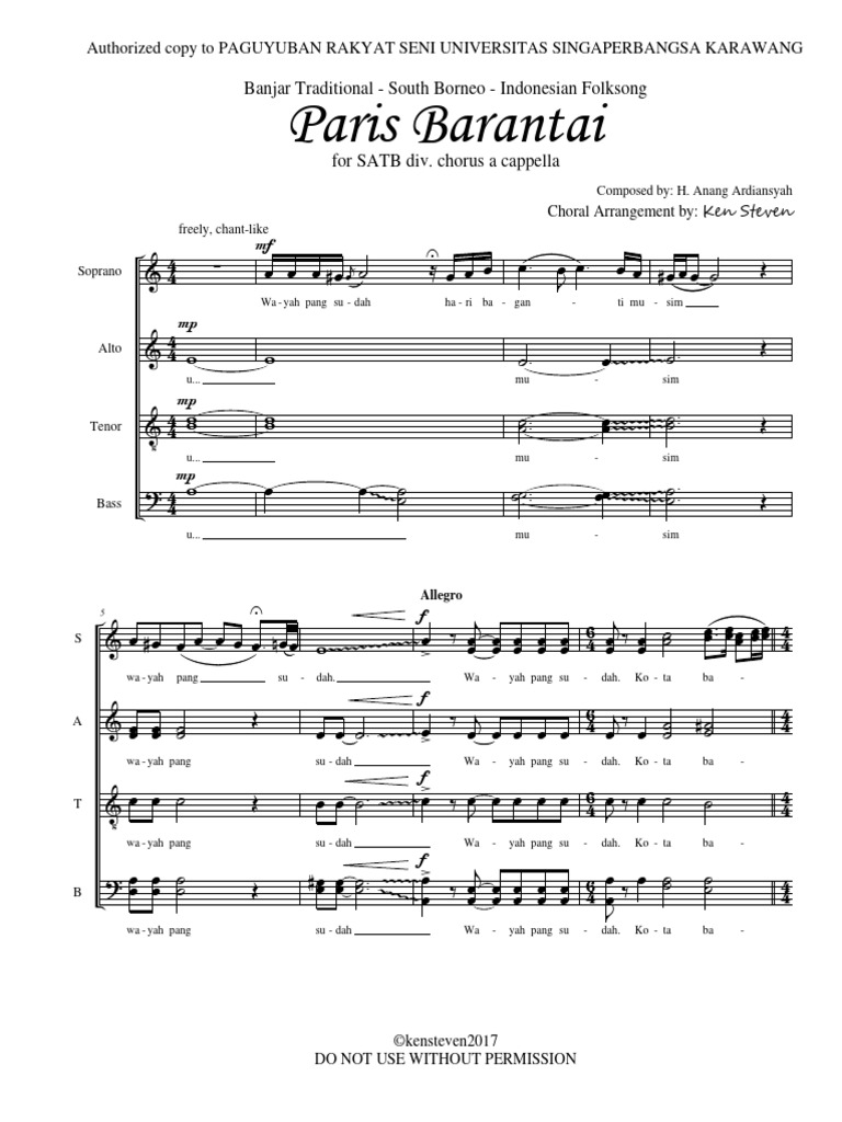 (KEN) Paris Barantai SATB - Paguyuban Rakyat Seni UNISKA Licensed | PDF