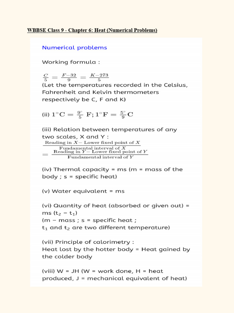 Class 9 - Physical Science - Heat Numericals | PDF