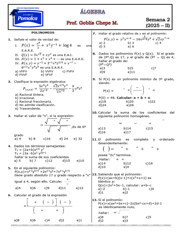 Algebra Semana 2 (Mañana) | PDF | Matemáticas De La Computación | Ciencia computacional