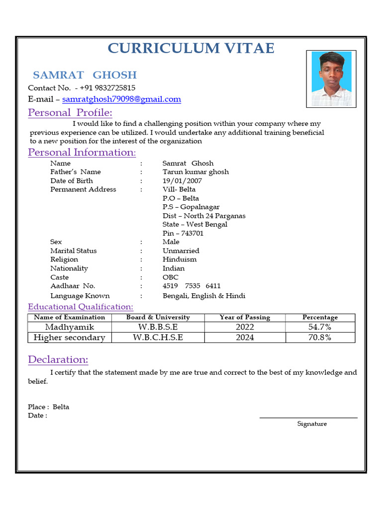 Curriculum Vitae: Samrat Ghosh | PDF