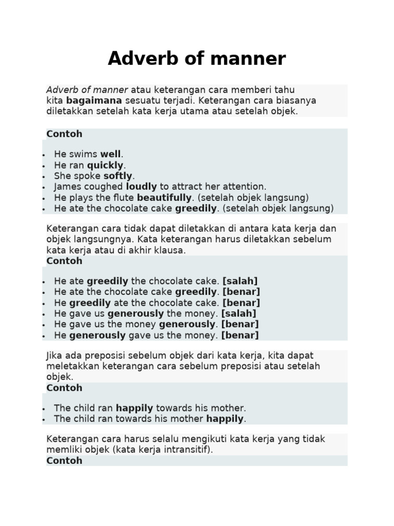 Penggunaan Adverb of Manner dalam Kalimat | PDF