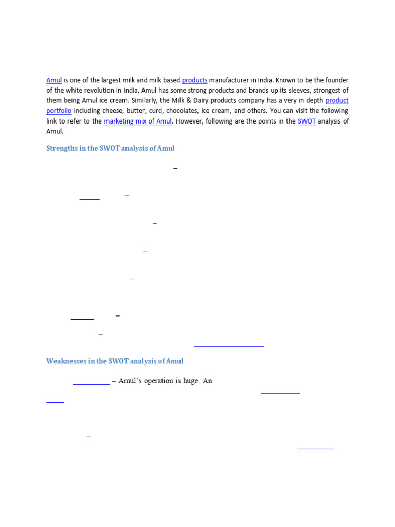 SWOT Analysis of Amul-Case Study | PDF | Milk | Ice Cream