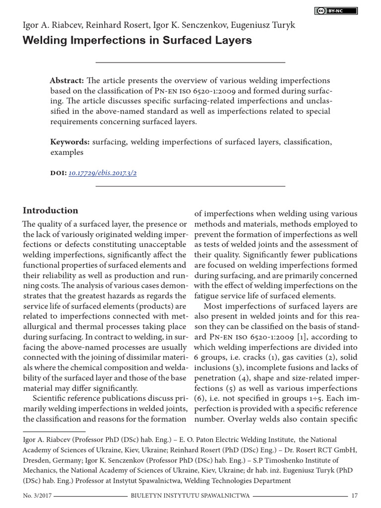 Welding Imperfections in Surfaced Layers: Abstract | PDF | Construction ...