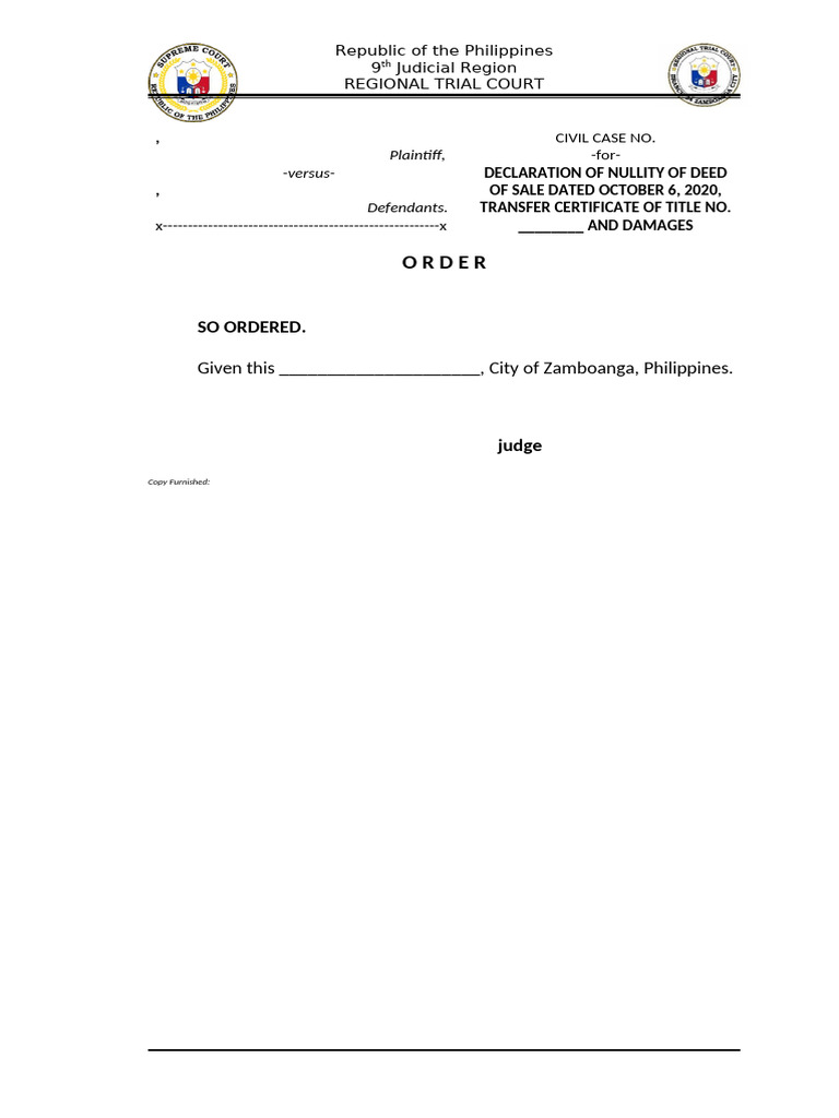 Nullity of Deed of Sale Case Order | PDF