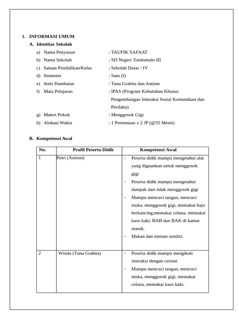 Modul Ajar Anak Tuna Grahita Autism | PDF