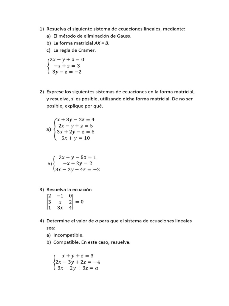 Sistemas Ecuaciones Lineales 2021 | PDF