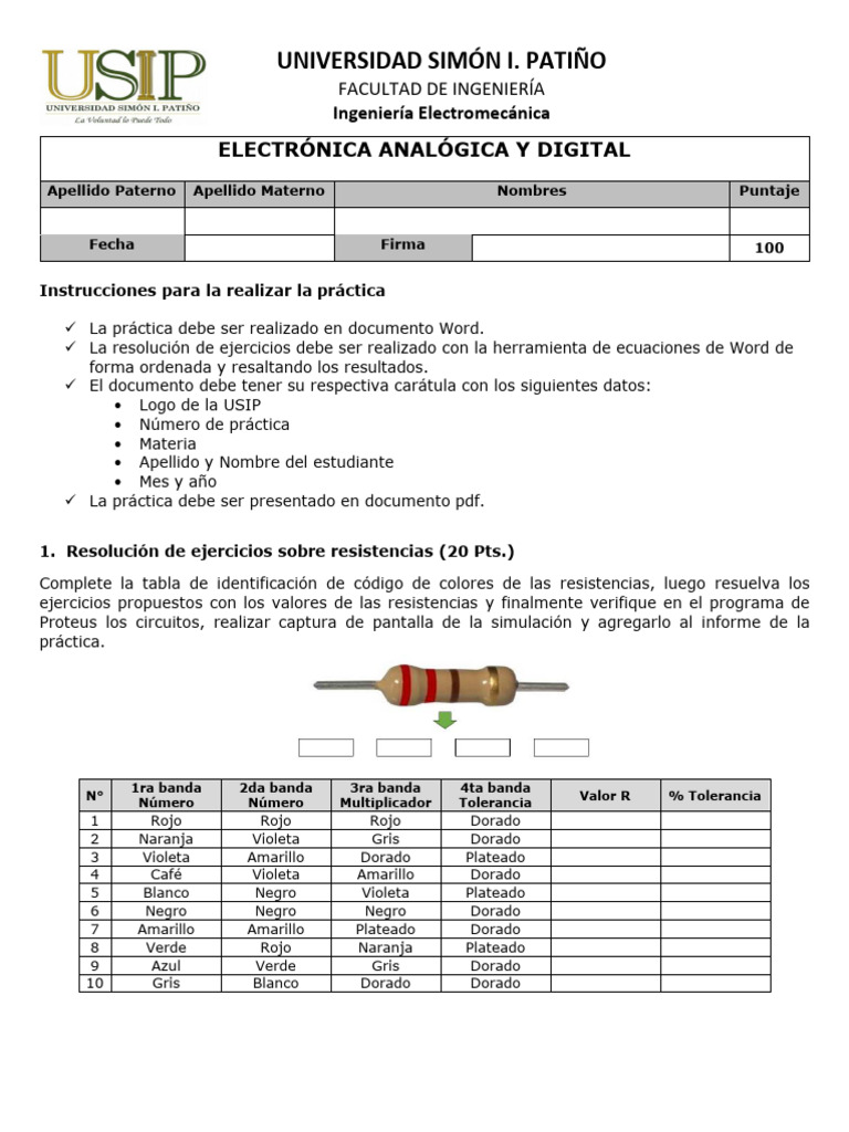Electr-Nica Anal-Gica Pr-Ctica N - 1 | PDF | Ingenieria Eléctrica | Color