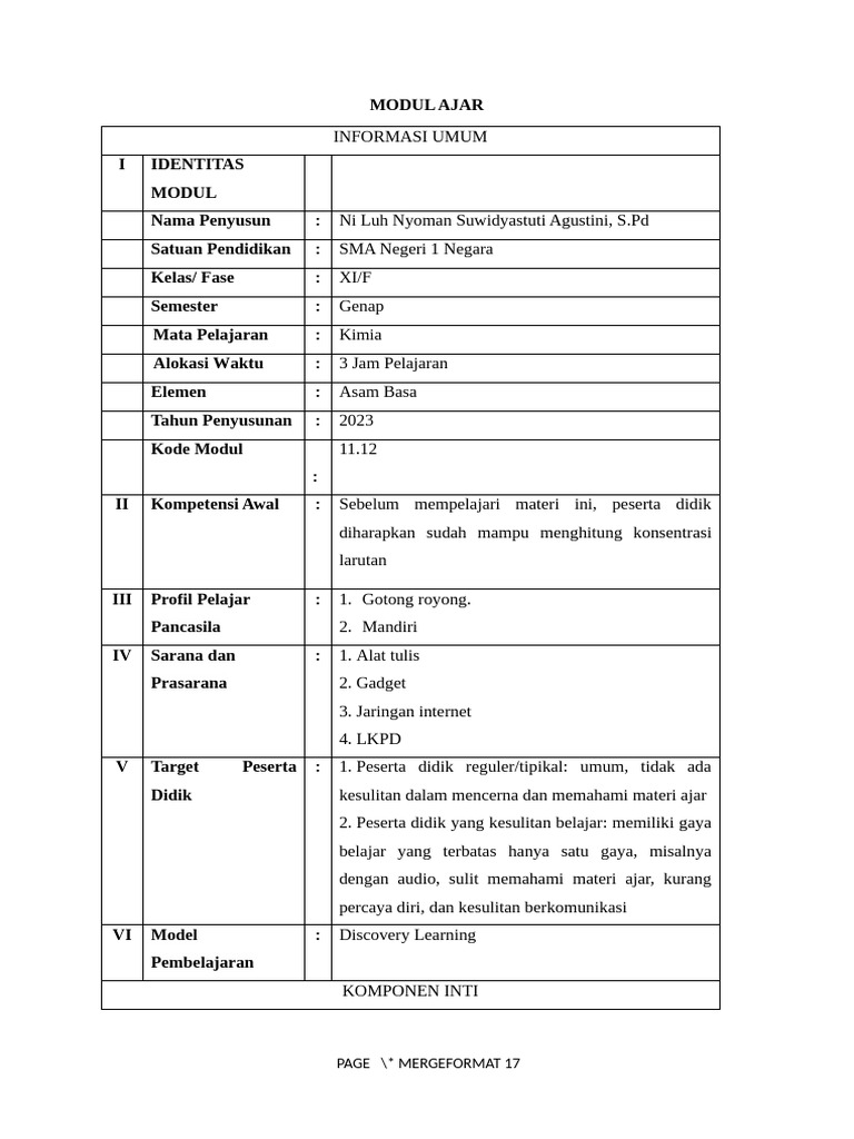 Modul Ajar Larutan Asam Basa | PDF