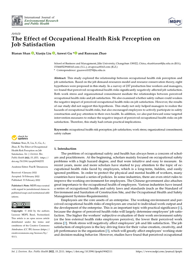 Impact of Health Risks on Job Satisfaction | PDF | Job Satisfaction ...